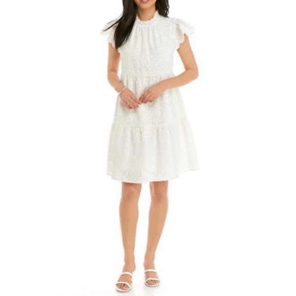 crown & ivy | Dresses | Crown Ivy White Eyelet Flutter Sleeve Tiered ...